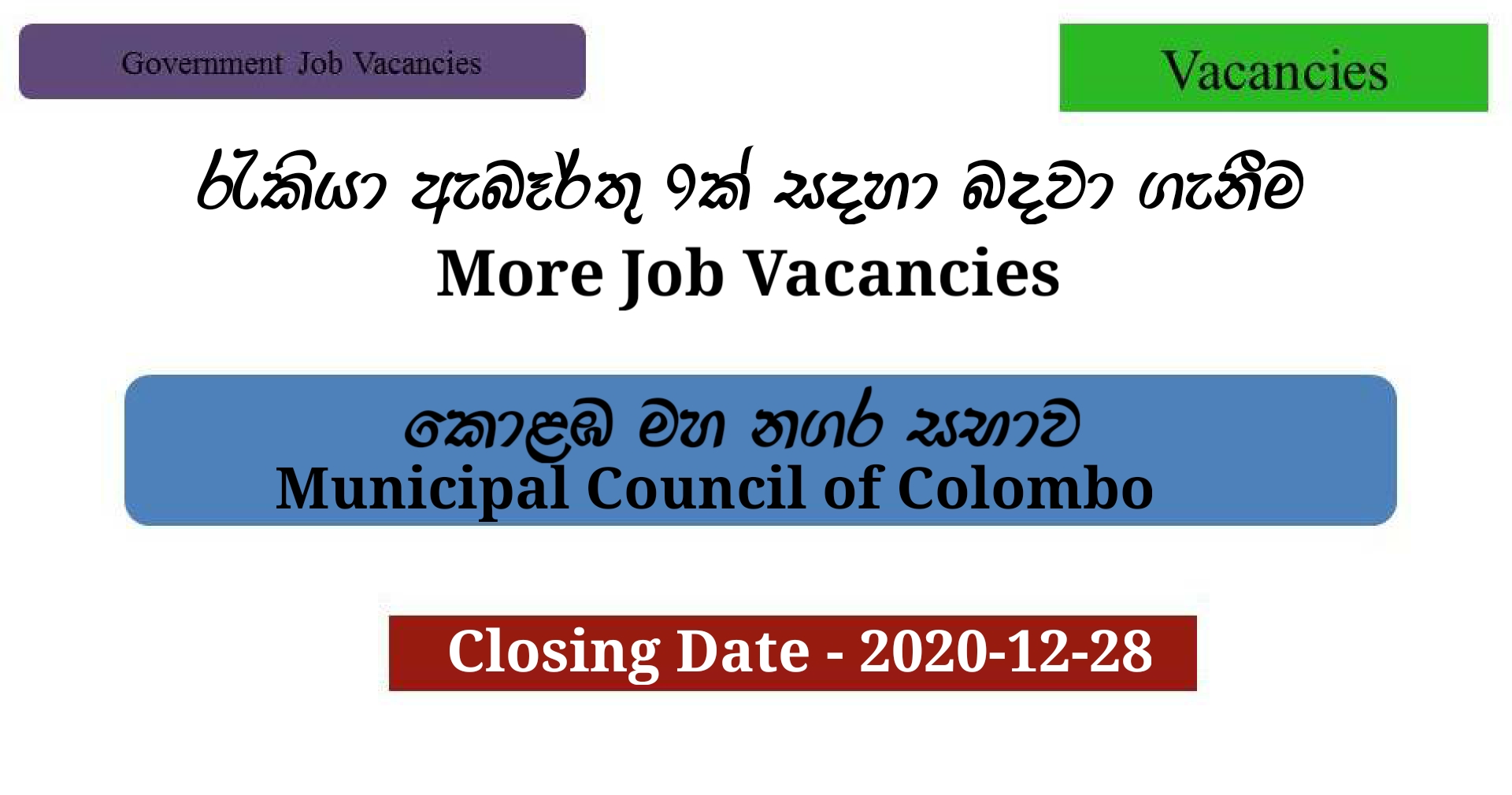 More Job Vacancies - Municipal Council of Colombo - SLDailyPlus