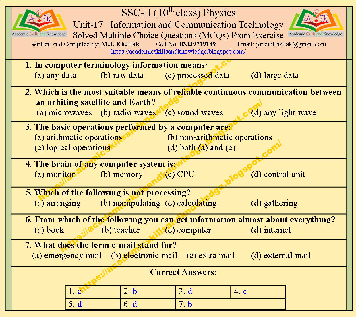 SSC-II (10th Class ) Physics All Units Solved Multiple Choice Questions ...