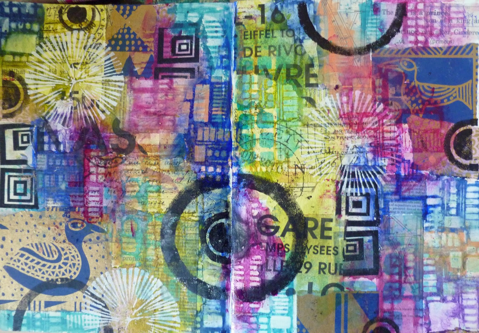 StencilGirl Talk: Frieda Oxenham: High Flyer Art Journal Spread