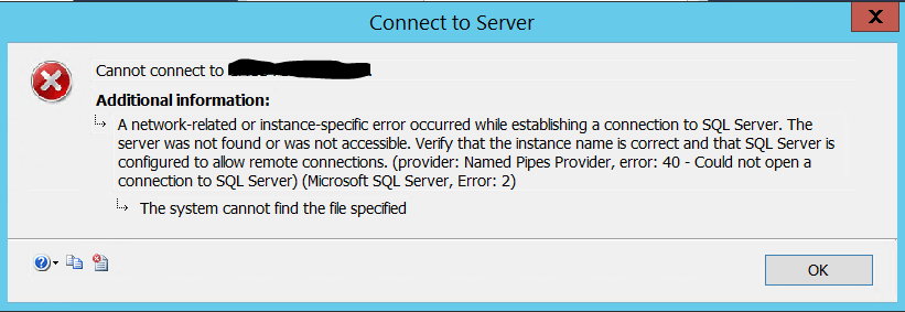 A network-related or instance-specific error occurred while ...