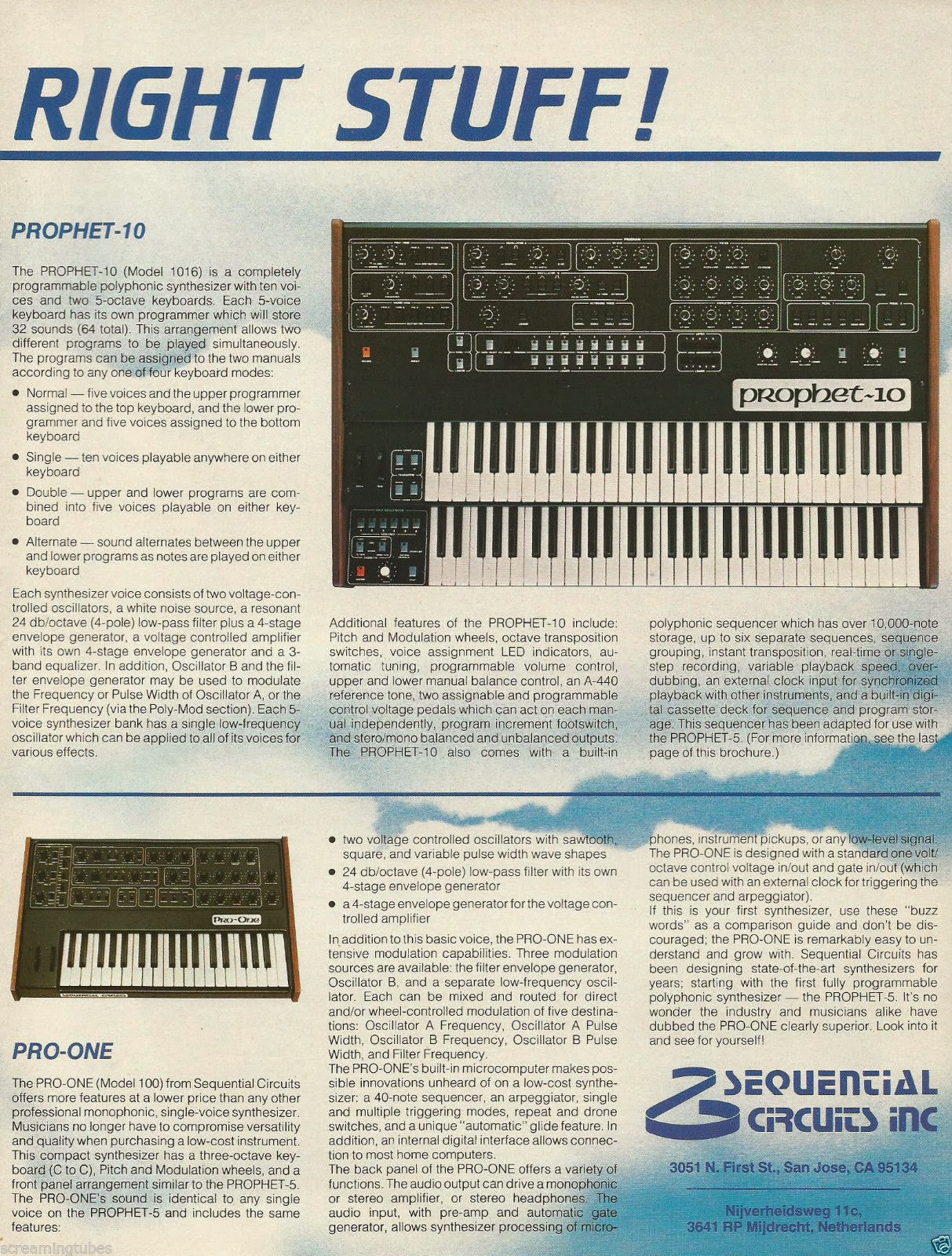 MATRIXSYNTH: 1983 SEQUENTIAL CIRCUITS PROPHET-5 PROPHET-10 PRO-ONE Ad
