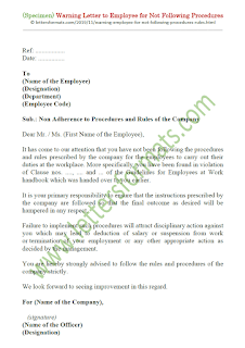 Write Letters online: Warning Letter to Employee for Not Following ...