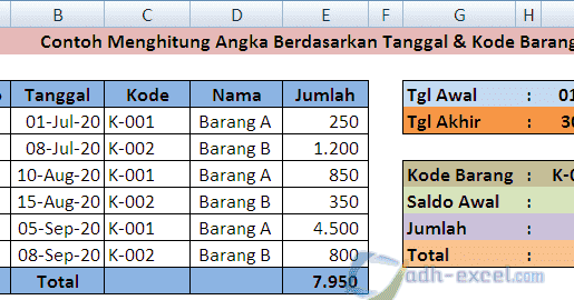 Menjumlahkan Angka Berdasarkan Tanggal dan Kode Barang di Excel - ADH ...