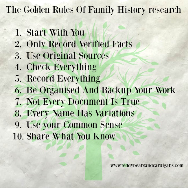 The Golden Rules Of Family History Research | Teddy Bears And Cardigans