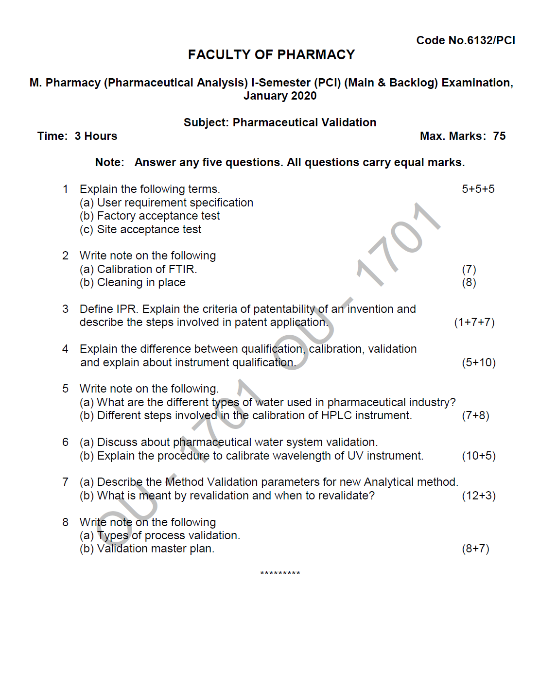Osmania University M. Pharmacy (Pharmaceutical Analysis) I-Semester ...