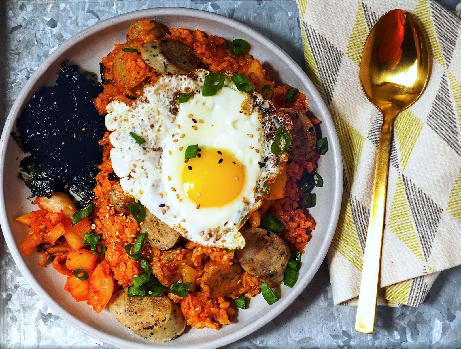 Miss Hangrypants: Kimchi Fried Rice with Roasted Garlic Chicken Sausage