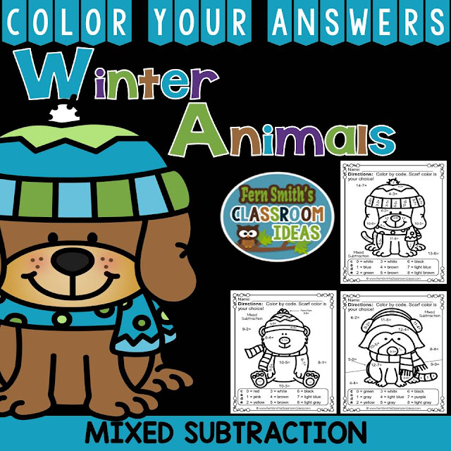 Winter Math January Bundle for Subtraction Facts - Color Your Answers ...