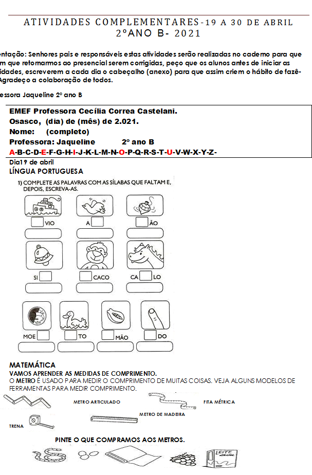 EMEF. PROFª. CECíLIA CORREA CASTELANI: Atividade semana 19 a 23 de ...