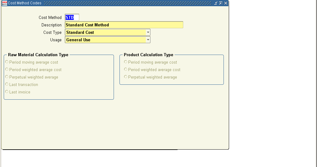 Oracle Applications Cost Methods | Oracle Apps