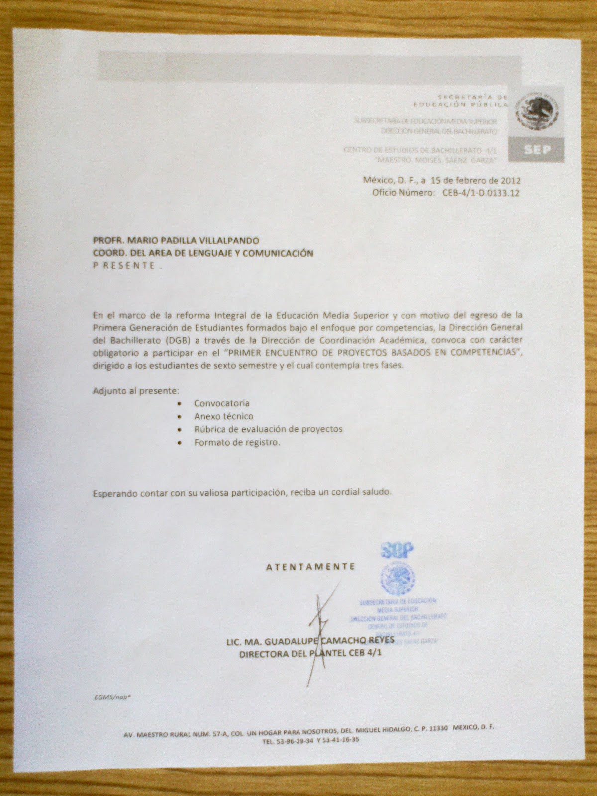 Primer Encuentro de Proyectos Basados en Competenc: Documento Informativo