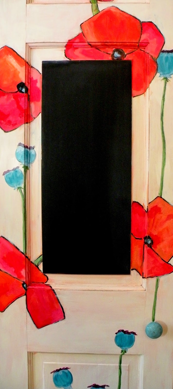 ART FOR LIFE: "POPPY CHALKBOARD DOOR" ORIGINAL ACRYLIC ON 3 PANEL SOLID ...