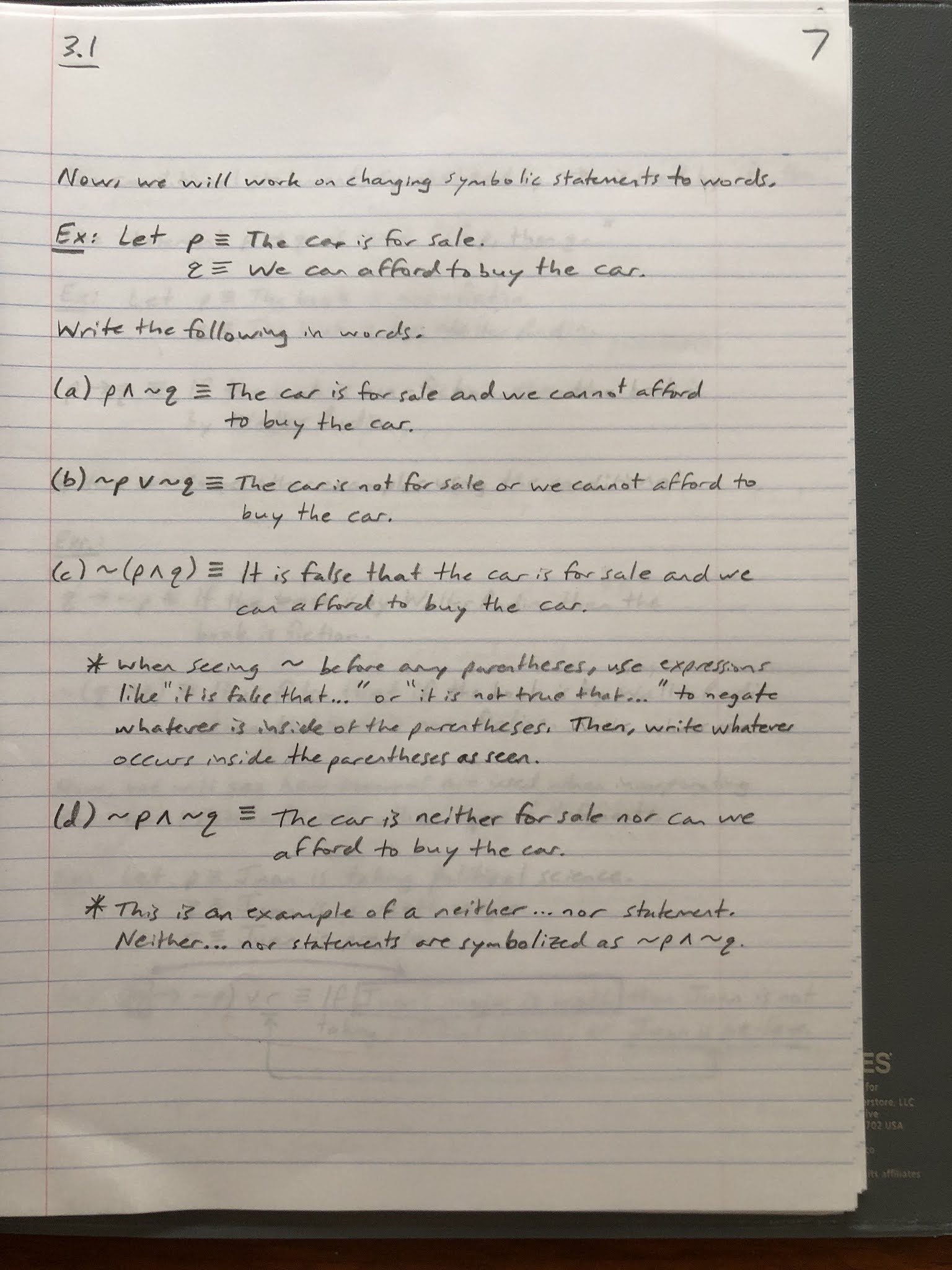 Professor Franks Math Blog 3 1 Statements And Logical Connectives Notes