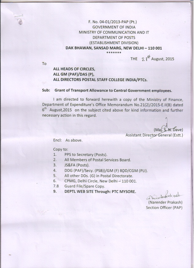 ALL INDIA RMS AND MMS EMPLOYEES UNION MAILGUARDS & MULTI TASKING STAFF ...