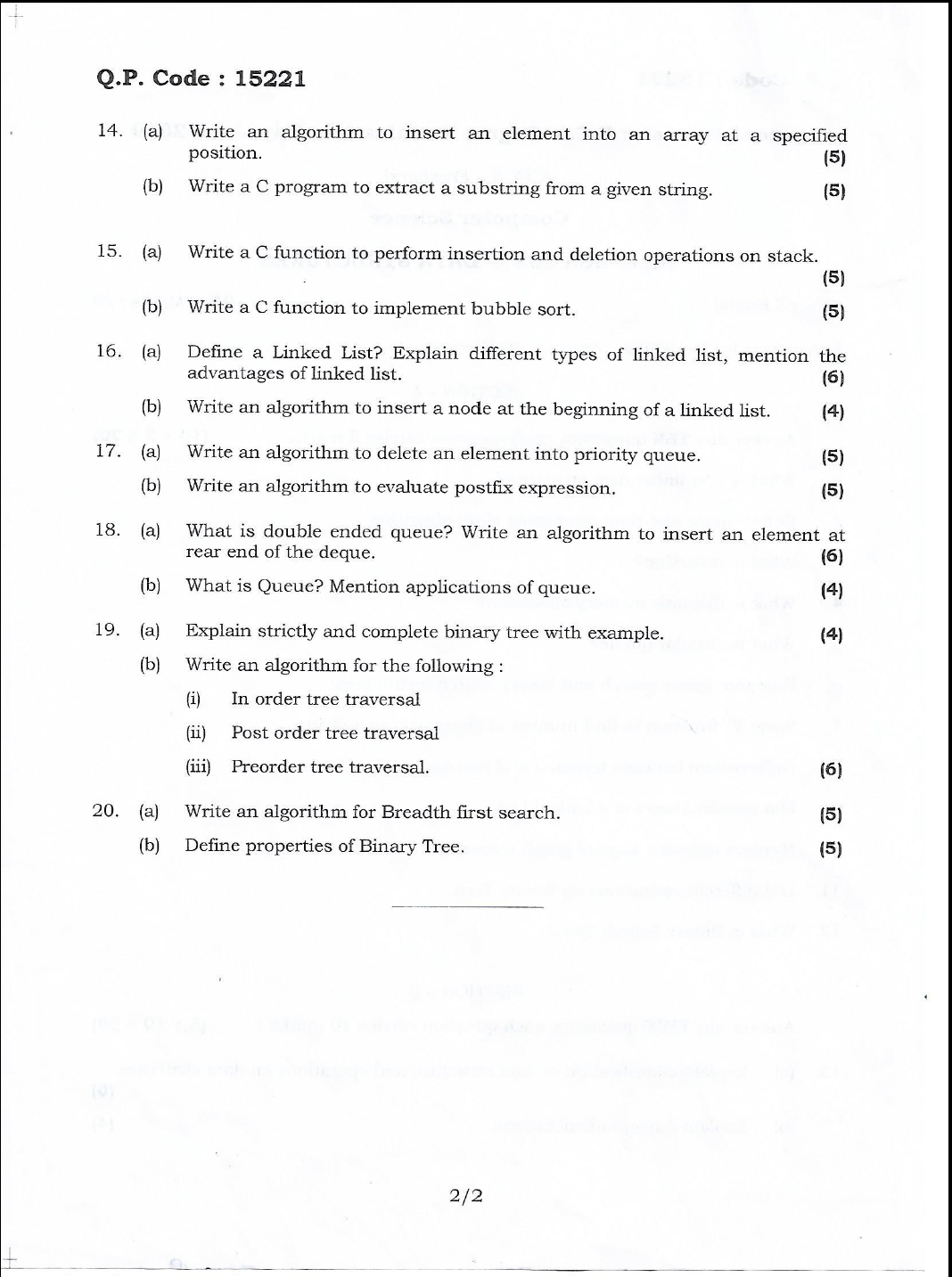 Bangalore University B c a Computer Science Paper Bca 203 data Structure May June 2019 bangalore-university-b-c-a-computer-science-paper-bca-203-data-structure-may-june-2019