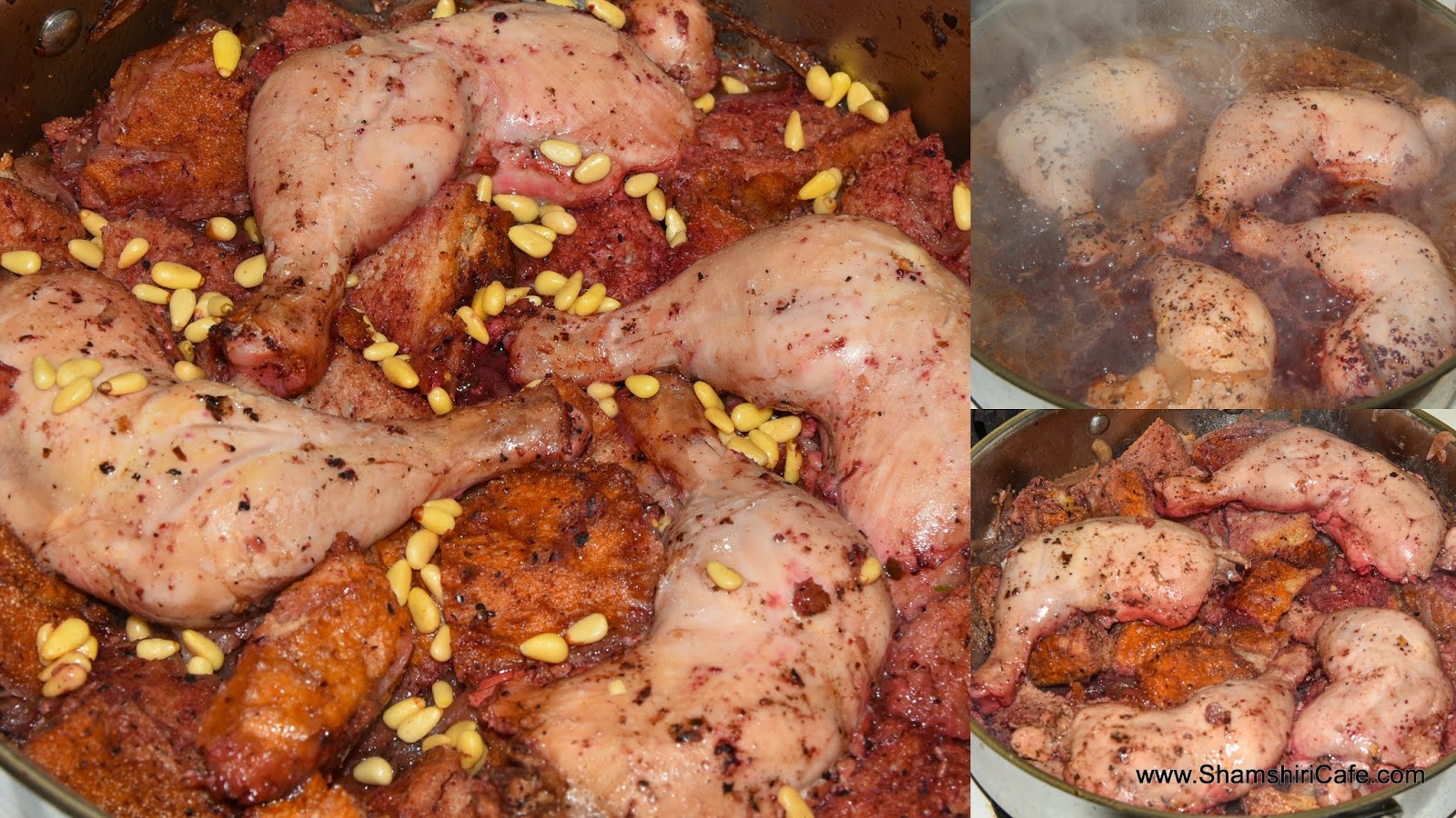 Musakhan inspired chicken, sumac, and Urfa bread pudding