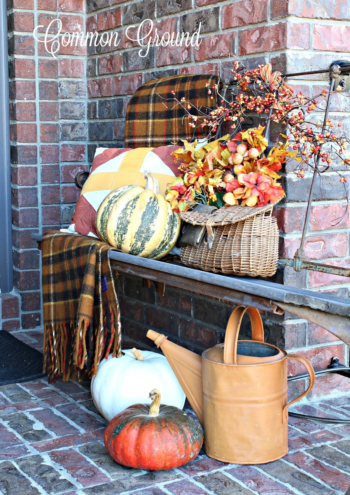common ground : Vintage Metal Bench on the Fall Porch