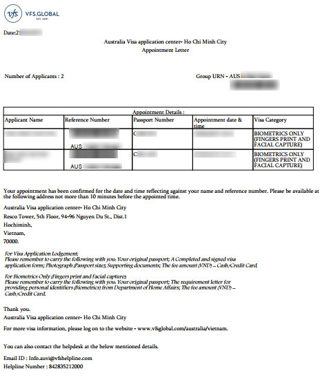 Hướng dẫn đặt lịch hẹn với VFS Global để lấy sinh trắc học