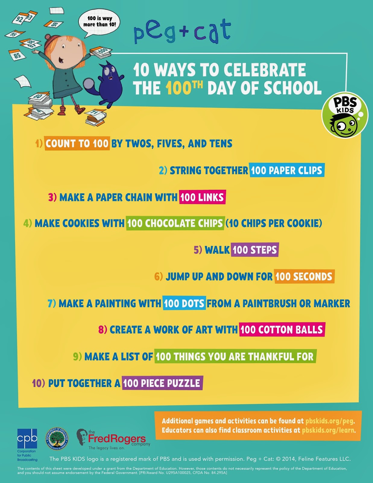 Mommy Maestra: 10 Ways to Celebrate the 100th Day of School from PBS KIDS