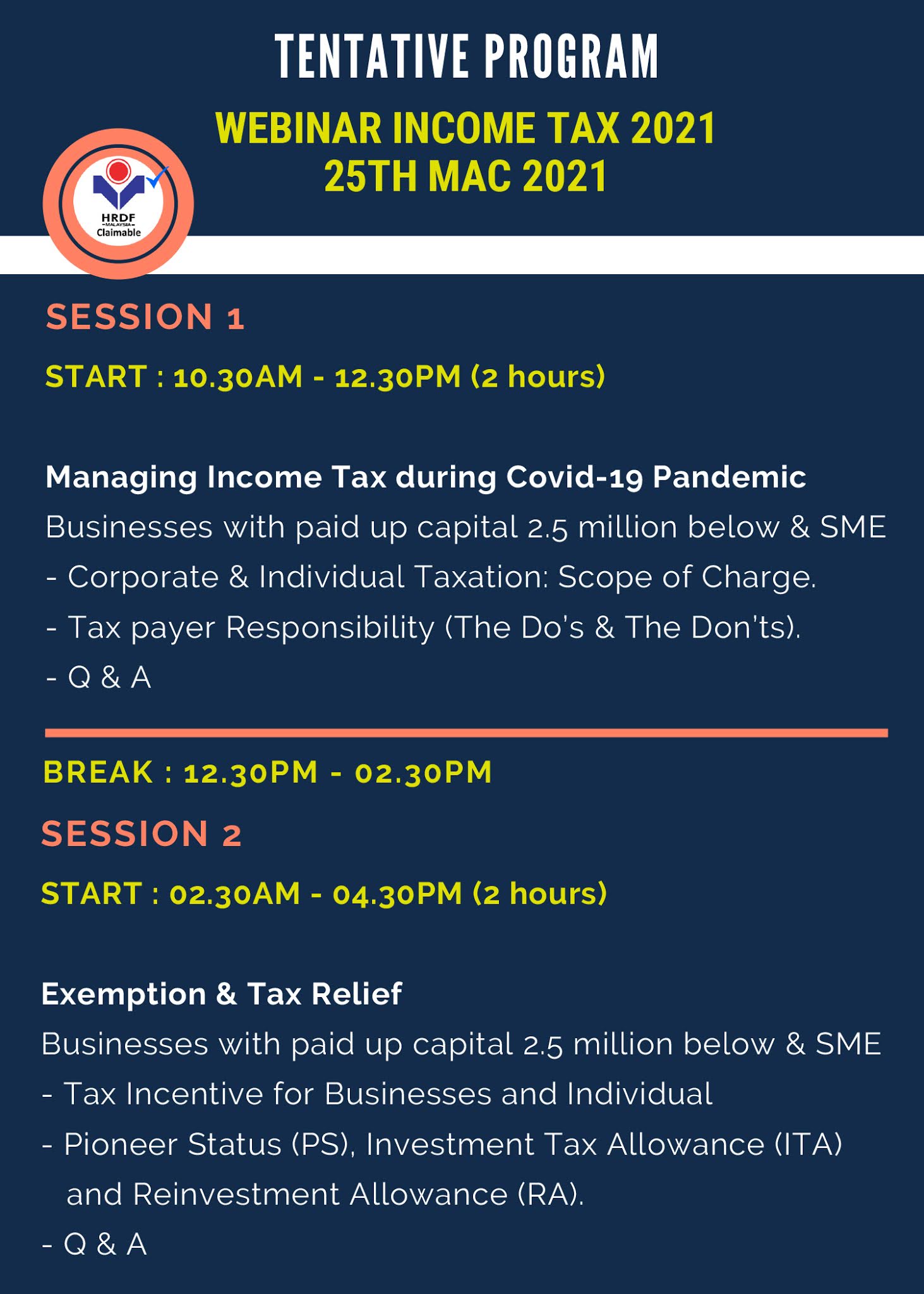Webinar Income Tax 2021 : Taxation & Tax Relief During Covid-19 Pa ...