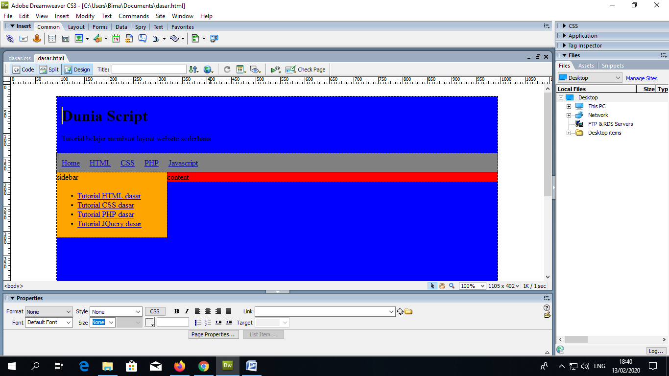Membuat Layout Website Sederhana HTML dan Css