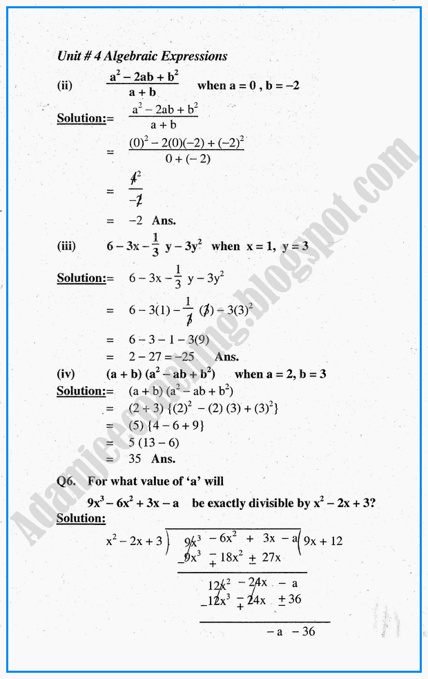 Adamjee Coaching: Algebraic Expressions - Question Answers ...