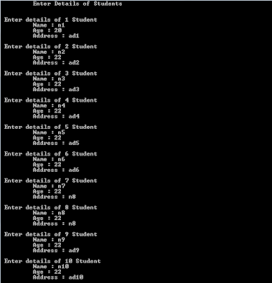 Create a class 'Student' with three data members which are name, age ...