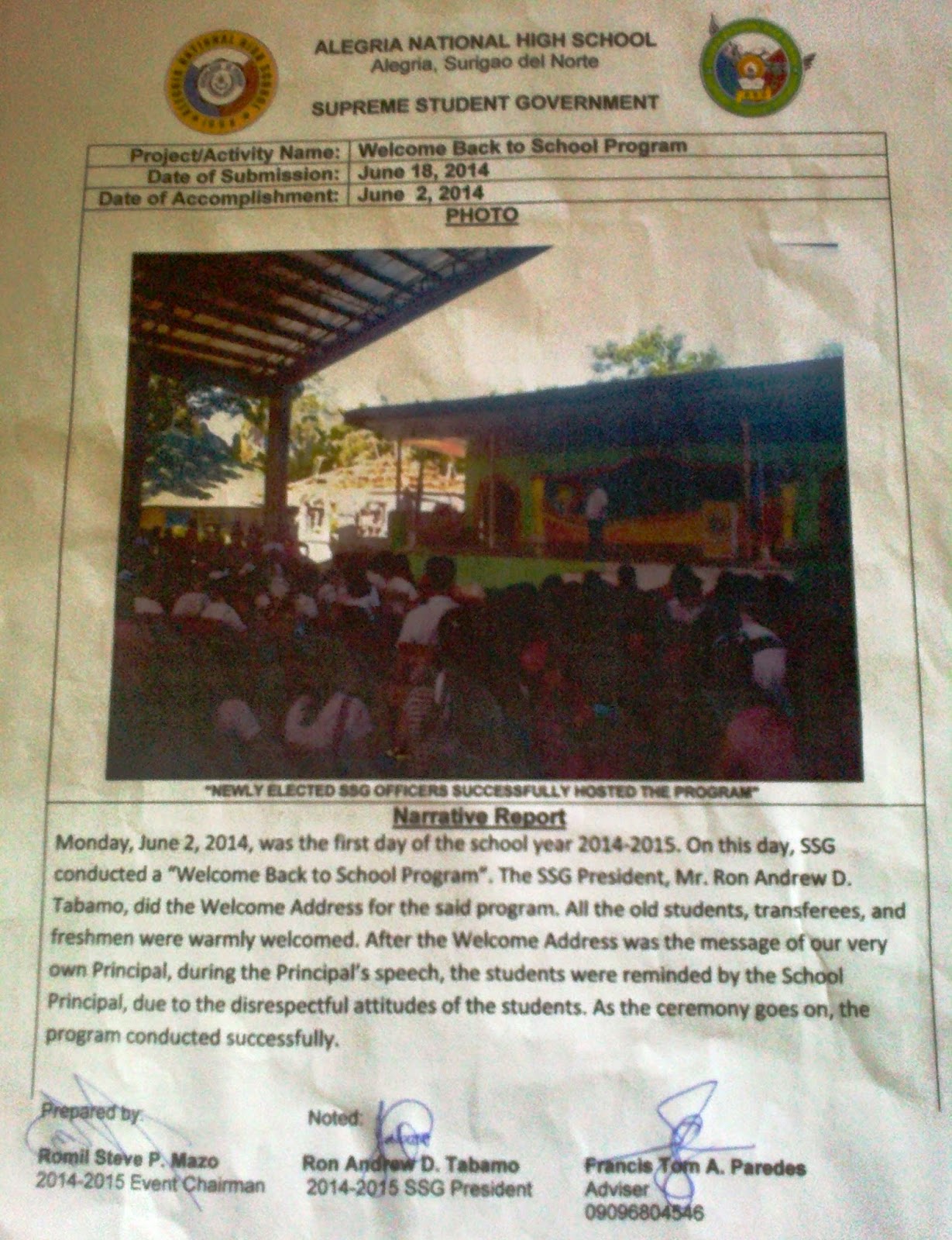 ANHS - SSG: Accomplishment Report