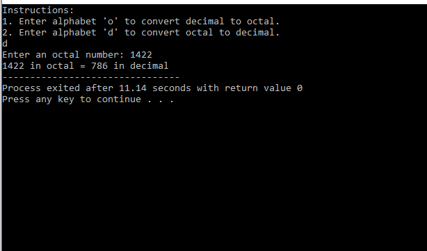 C Program For Convert Octal Number to Decimal and Vice Versa Using Function