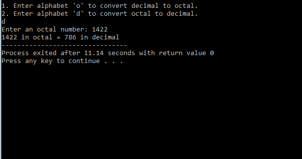 C Program For Convert Octal Number to Decimal and Vice Versa Using Function