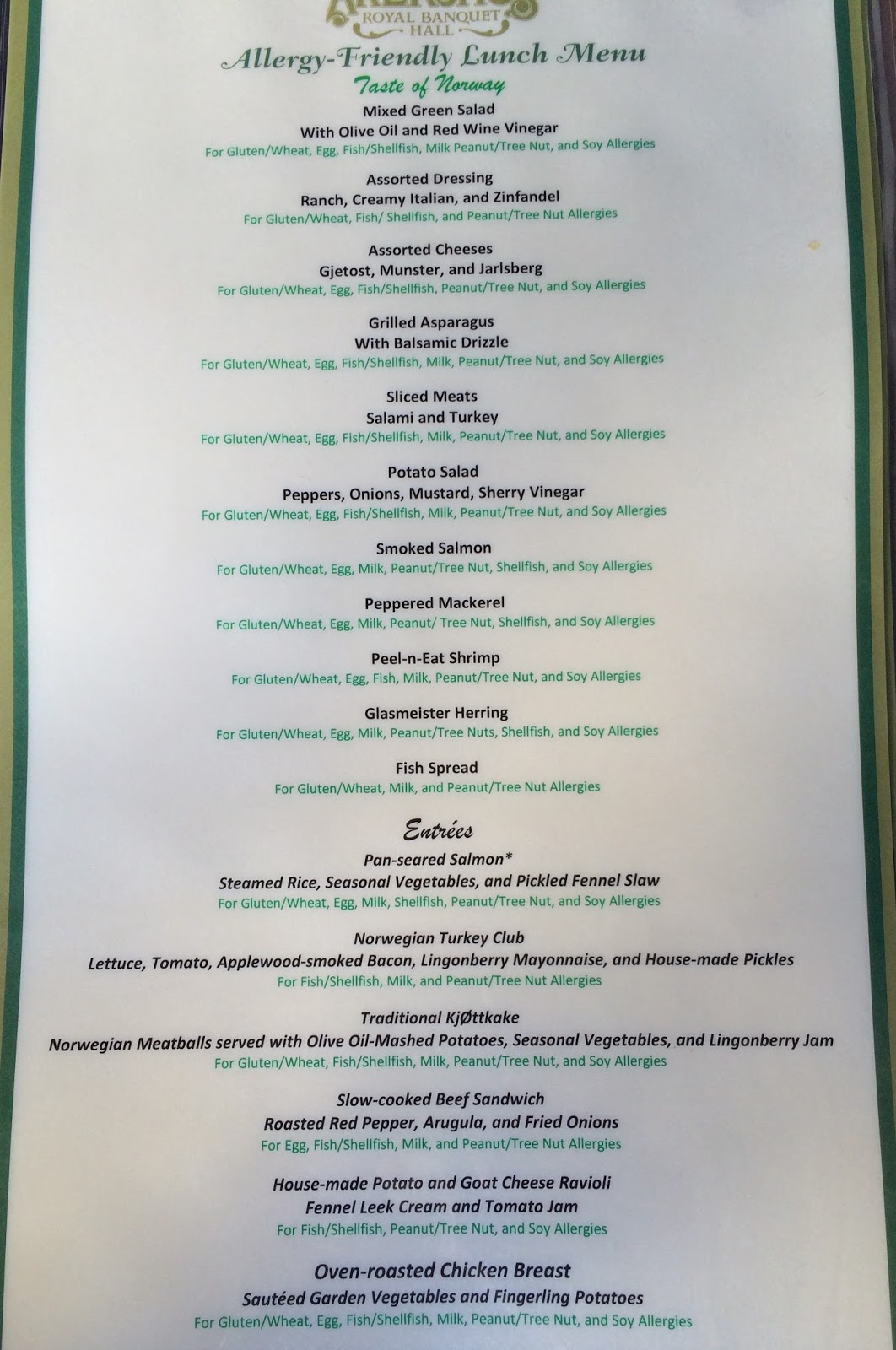 Alexis's Gluten Free Adventures: Akershus Royal Banquet Hall Allergy ...