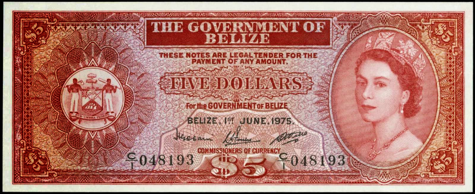 Belize 5 Dollars banknote 1975 Queen Elizabeth II|World Banknotes ...