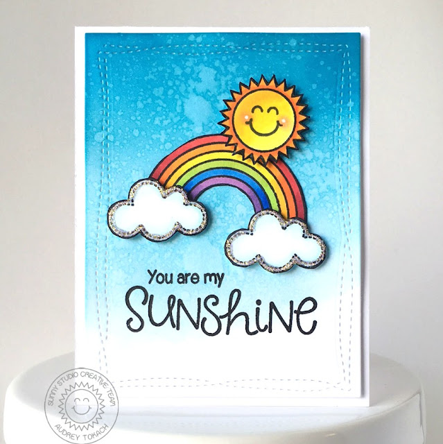 Sunny Studio: Rain or Shine and Sunny Sentiments Rainbow Card with Audrey