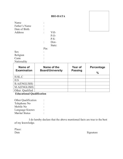 Simple Biodata Format I Biodata Format Download