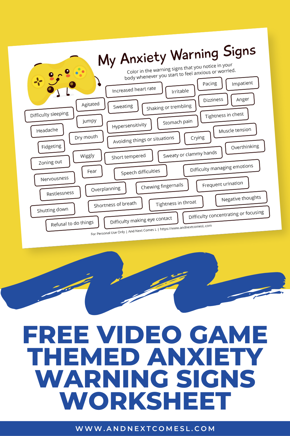 Free Video Game Themed Anxiety Warning Signs Worksheet | And Next Comes ...