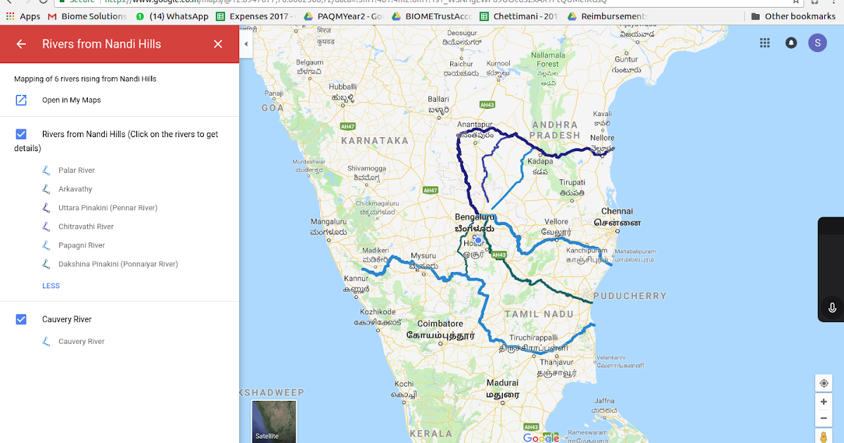 Biome Trust: A map of the 6 rivers arising from the Nandi Hills