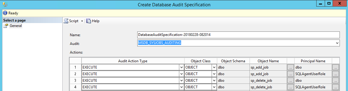 SQL Auditing on MSDB jobs