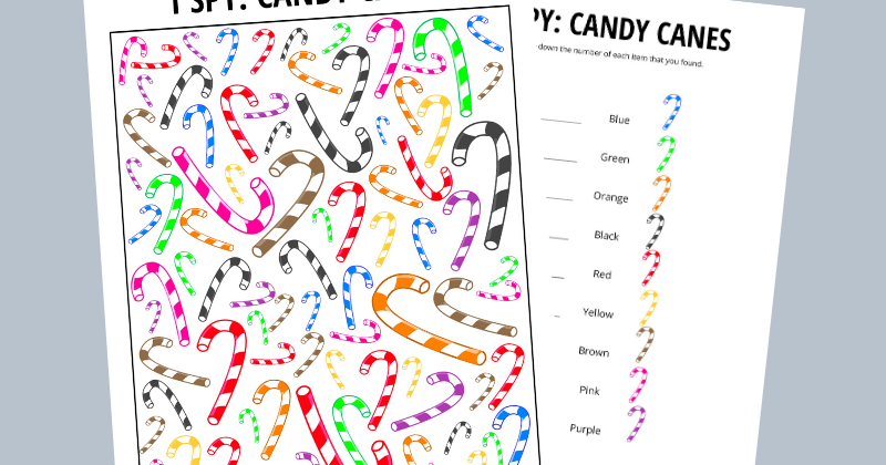 Candy Canes Christmas I Spy Game {Free Printable for Kids} | And Next ...