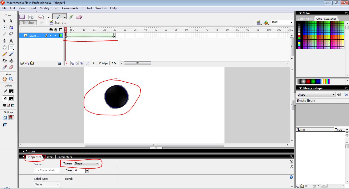 Tutorial membuat animasi shape tween