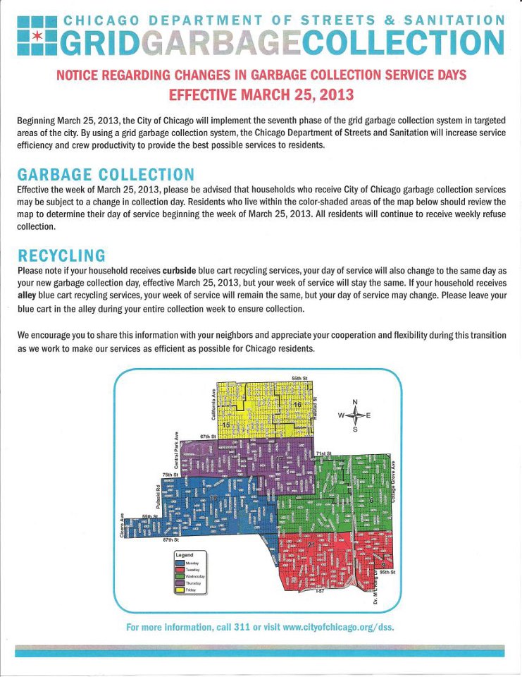 The Sixth Ward: Effective March 25th: New grid for garbage collection