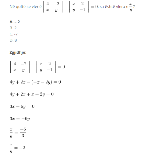 Detyra të zgjidhura nga matematika: Detyre me përcaktorë