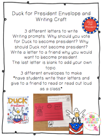 Duck for President Envelope and Writing Craft ~ Preschool Printables