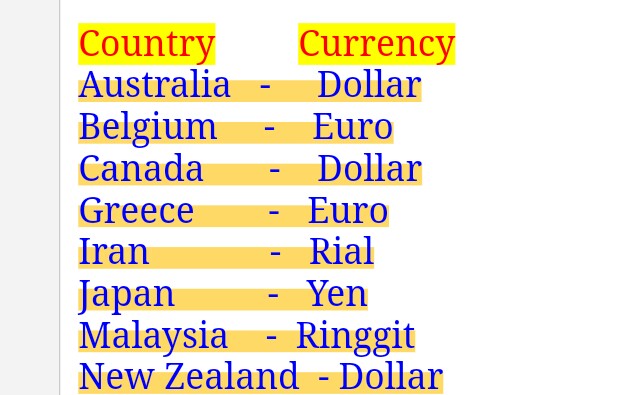 General Knowledge - Conversion in World Currency most Countries