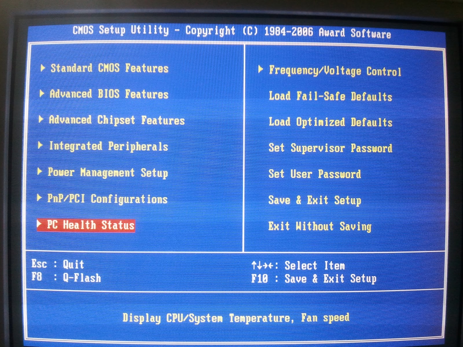 Sewdewks: Menús de una BIOS