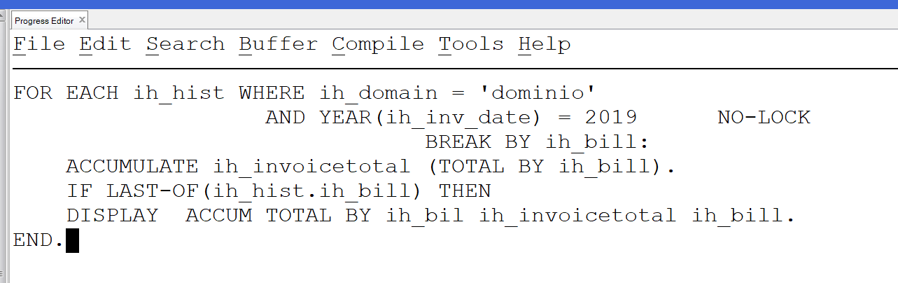 Progress 4gl función ACCUM, SQL función SUM