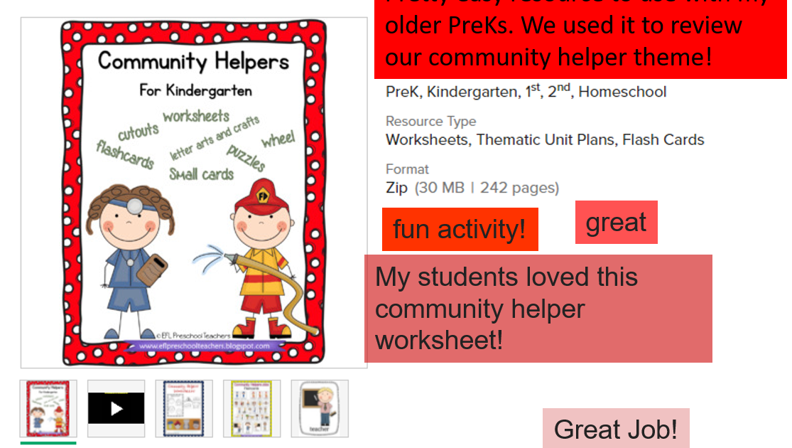 ESL/EFL Preschool Teachers: ESL Community Helpers letter arts and ...