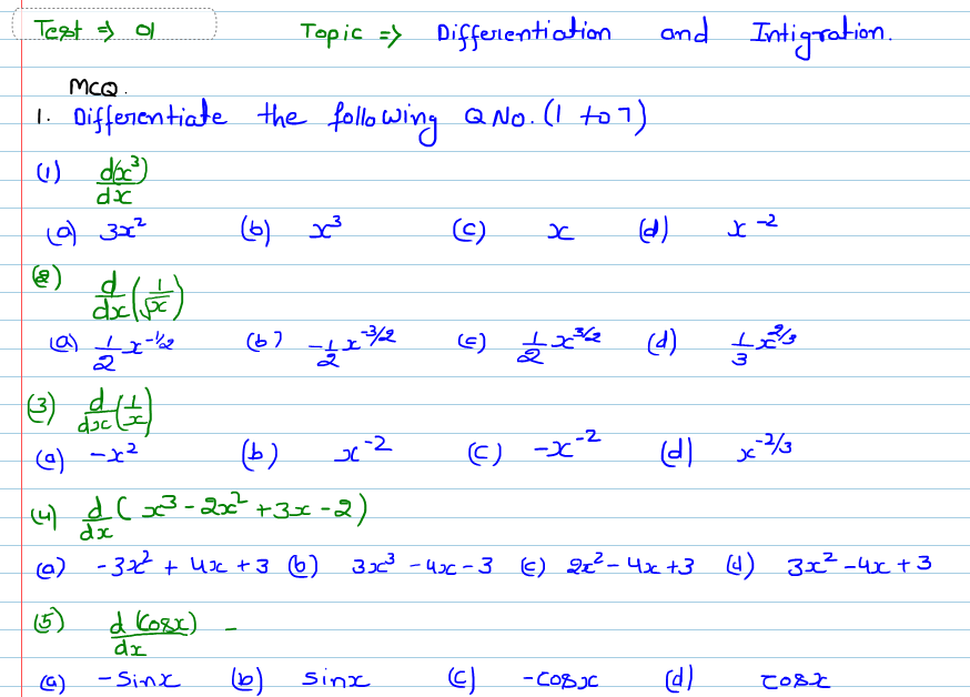 differentiation and integration test paper - Studypur