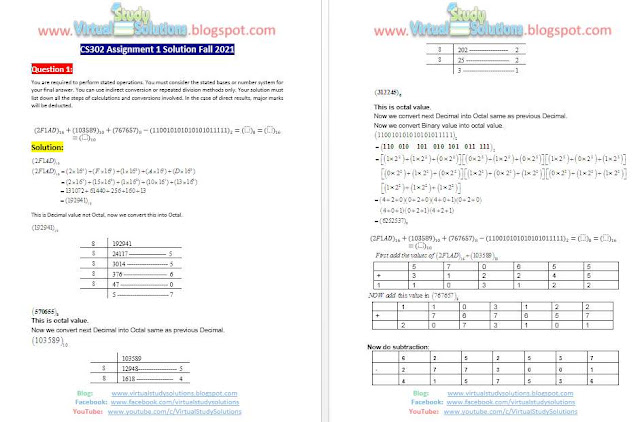 CS302 Assignment 1 Solution 2021 | Fall 2021 | Virtual Study Solutions