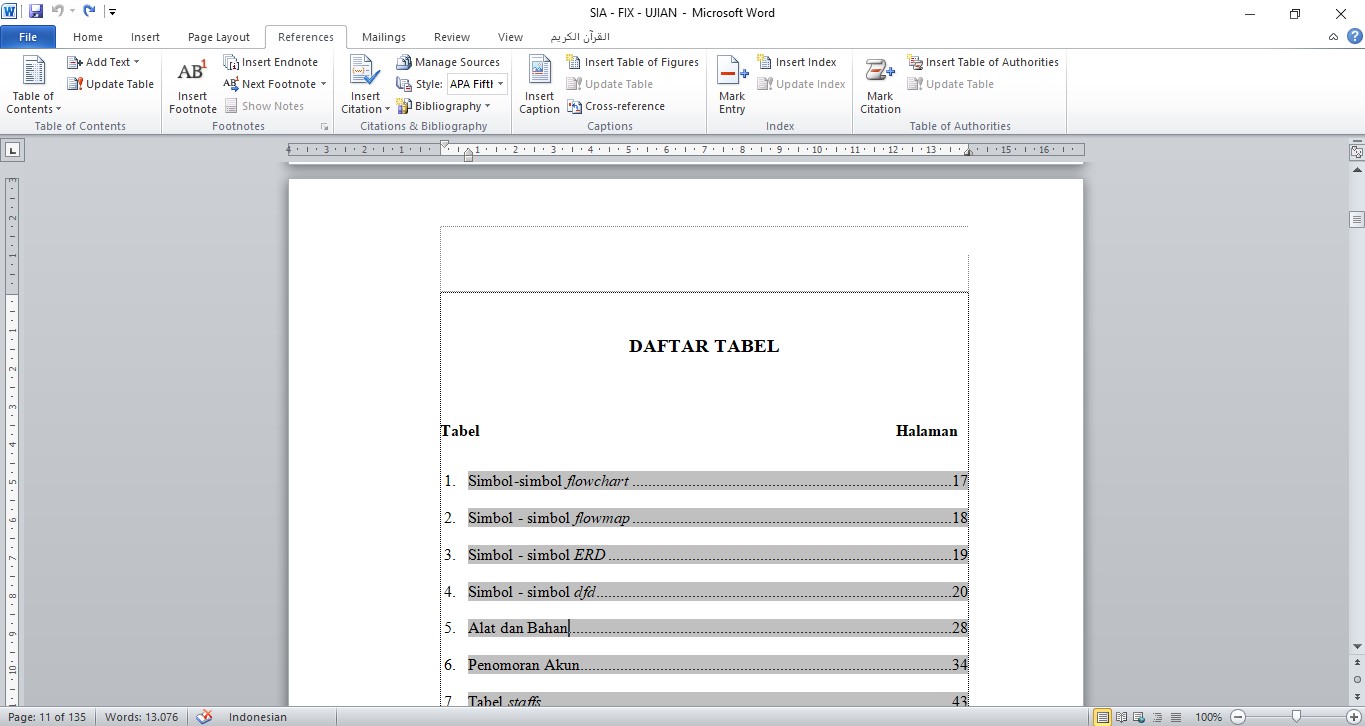 Membuat Daftar Tabel di Microsoft Word dengan Mudah dan Cepat ~ KUAS
