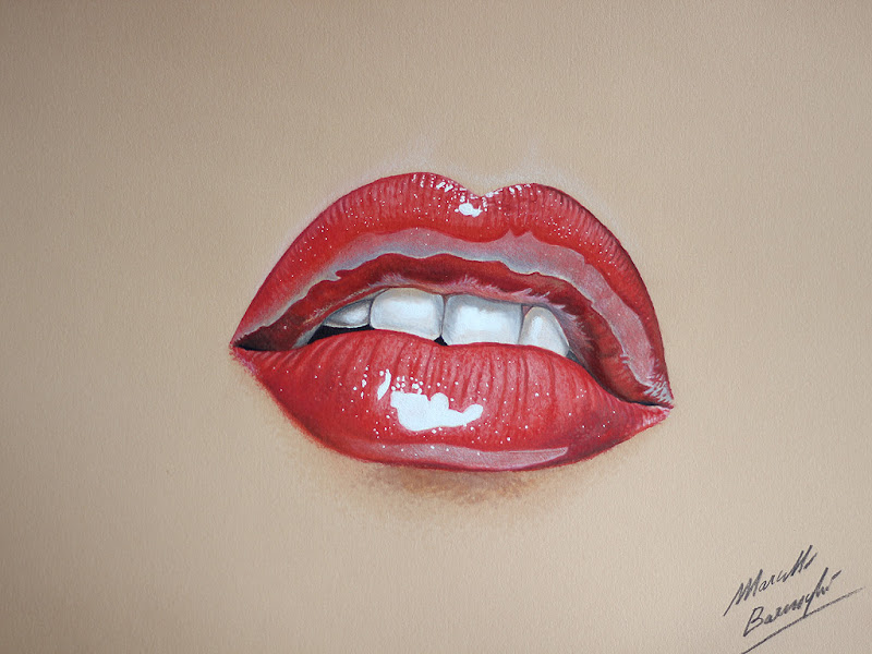 Red Lips Drawing - Marcello Barenghi