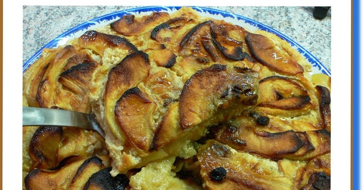 Flan pâtissier au tapioca, raisins secs, pommes et confiture abricot ...